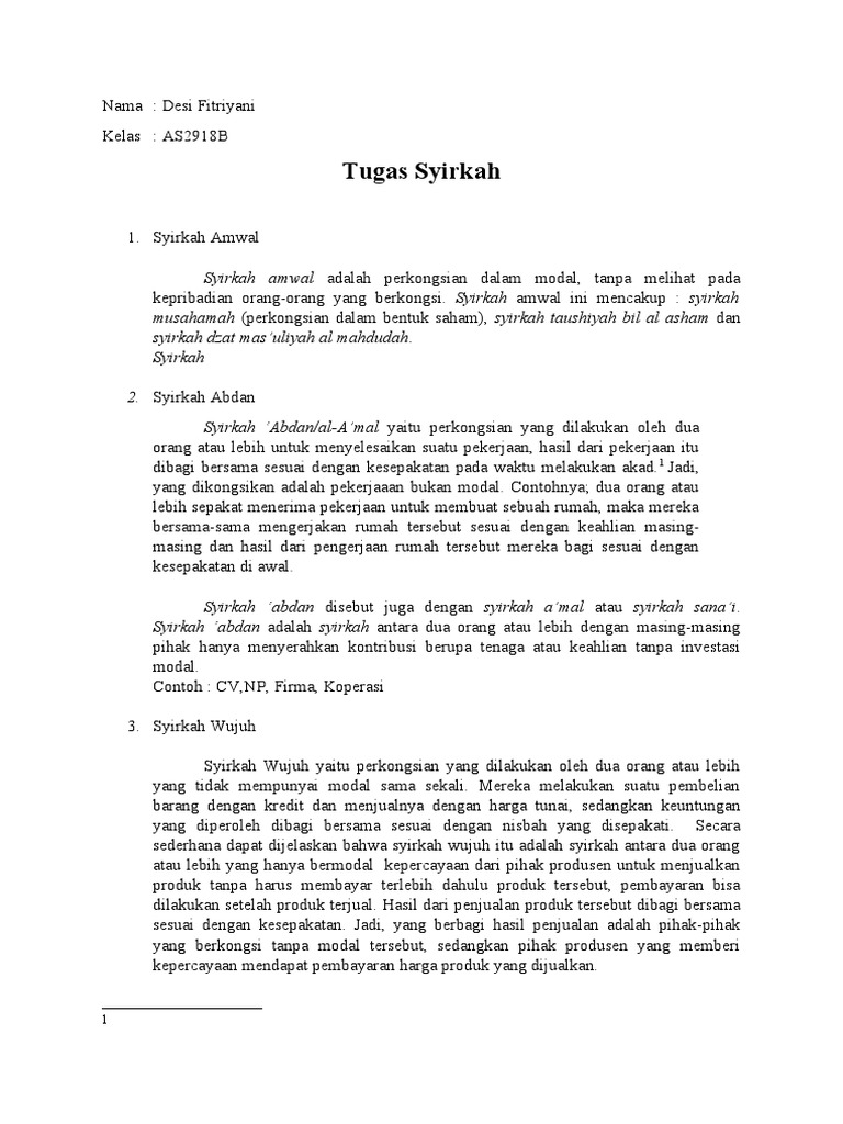 Desi Fitriyani AS18B Tugas Syirkah | PDF