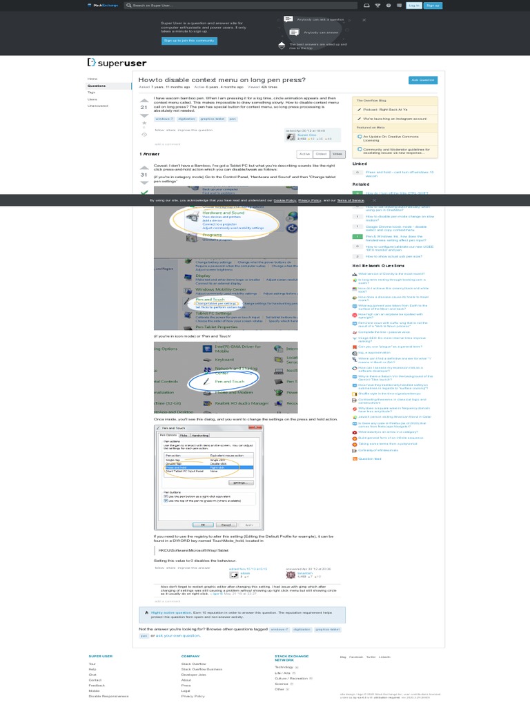 Windows 7 - How To Disable Context Menu On Long Pen Press - Super User | PDF | Computing | Software