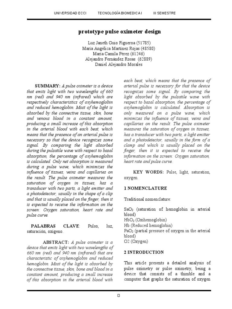 Prototype Pulse Oximeter Design | PDF | Physiology | Clinical Medicine