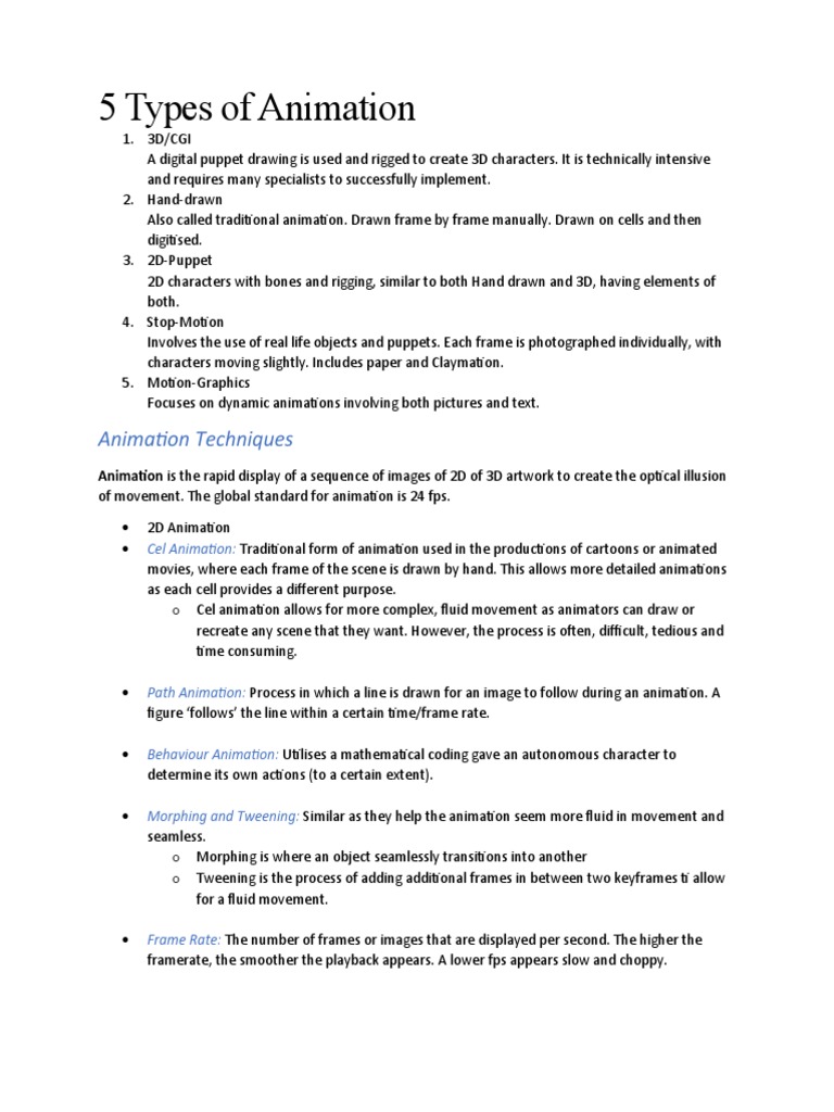 5 Types of Animation | PDF | Animation | 3 D Computer Graphics