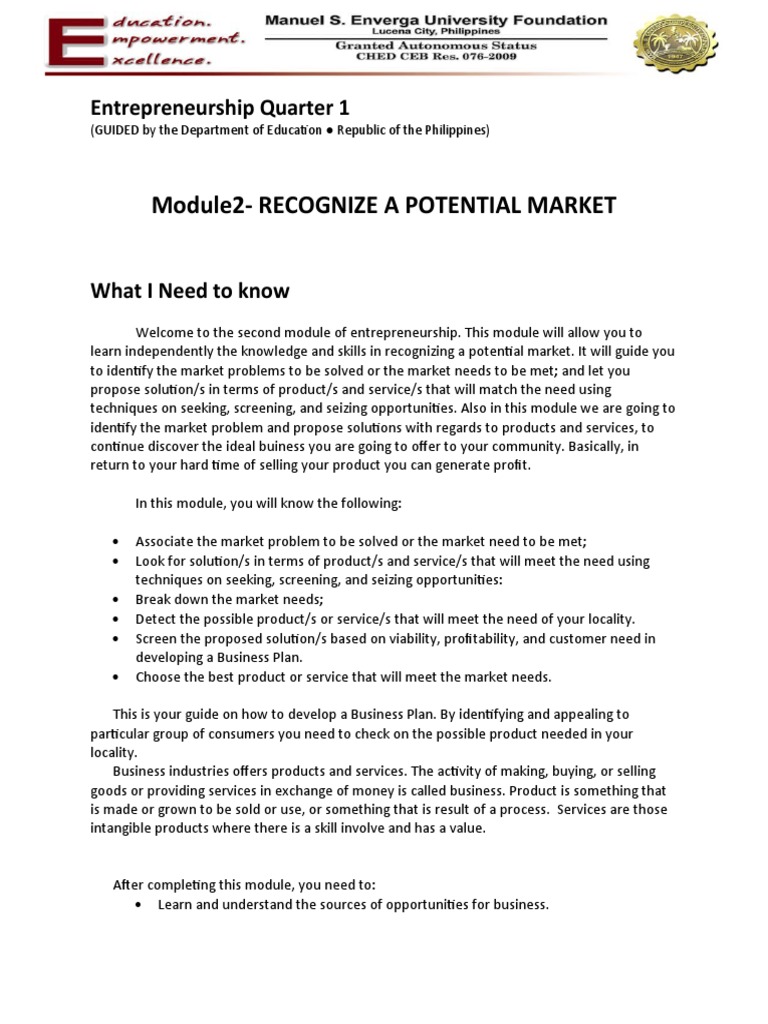 MODULE 2 Entrepreneurship Quarter 1 | PDF | Entrepreneurship | Competition