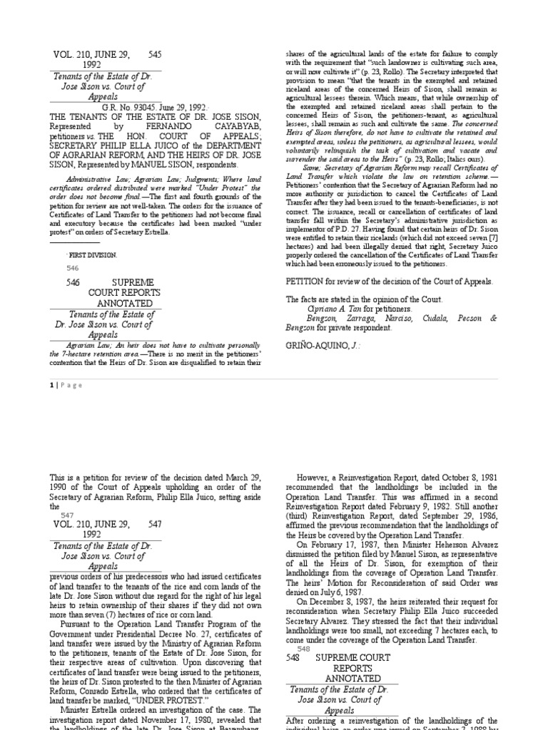 Tenants of The Estate of Dr. Jose Sison v. CA | PDF | Lease | Leasehold ...