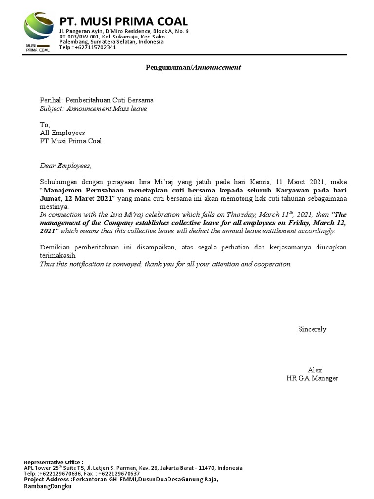 Announcement Collective Leave | PDF