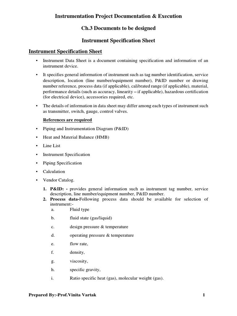 Instrumentation Project Documentation & Execution Ch.3 Documents To Be ...