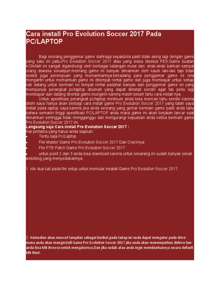 Panduan Instal PES 2017 di PC/Laptop | PDF