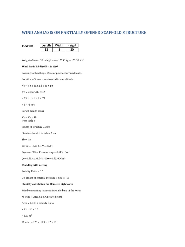 Wind Load Analysis for Scaffold Stability | PDF