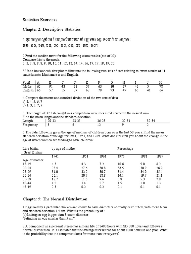 Descriptive Statistics Exercises | PDF | Confidence Interval | Sample ...