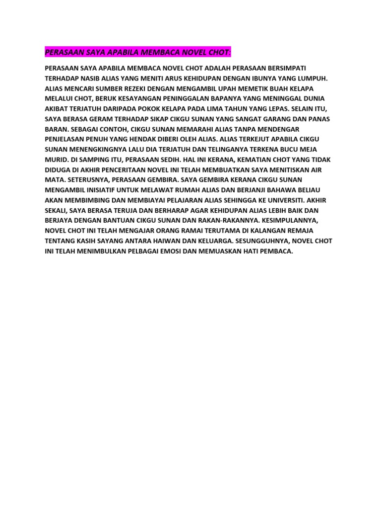 Perasaan Saya Apabila Membaca Novel Chot | PDF