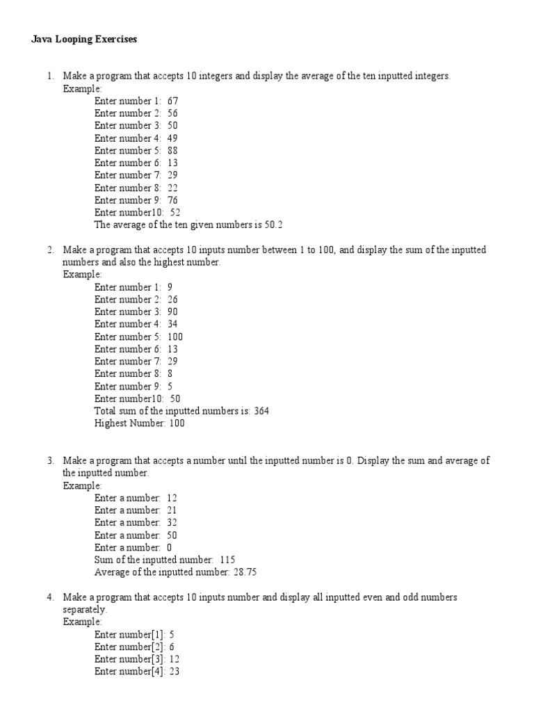Java Looping Exercises | PDF | Numbers | Applied Mathematics