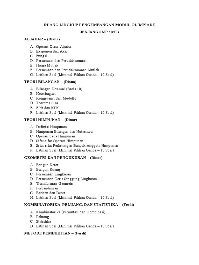 Ruang Lingkup Pembahasan Modul Olimpiade | PDF
