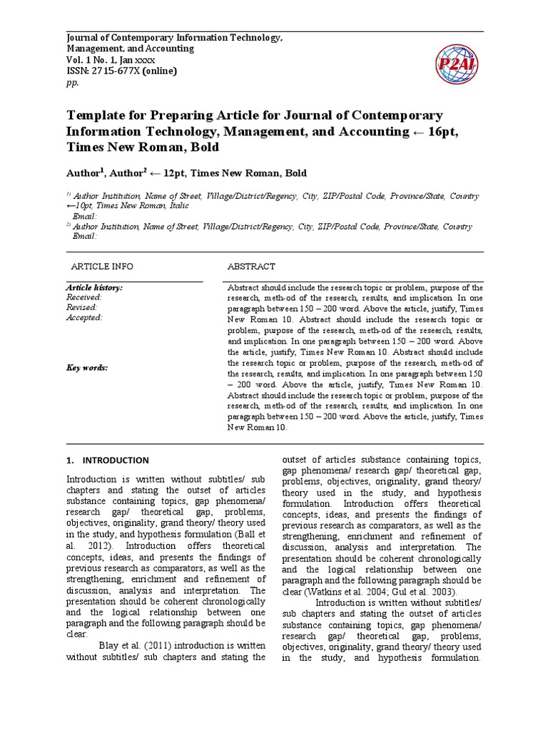 Template For Preparing Article For Journal of Contemporary Information ...