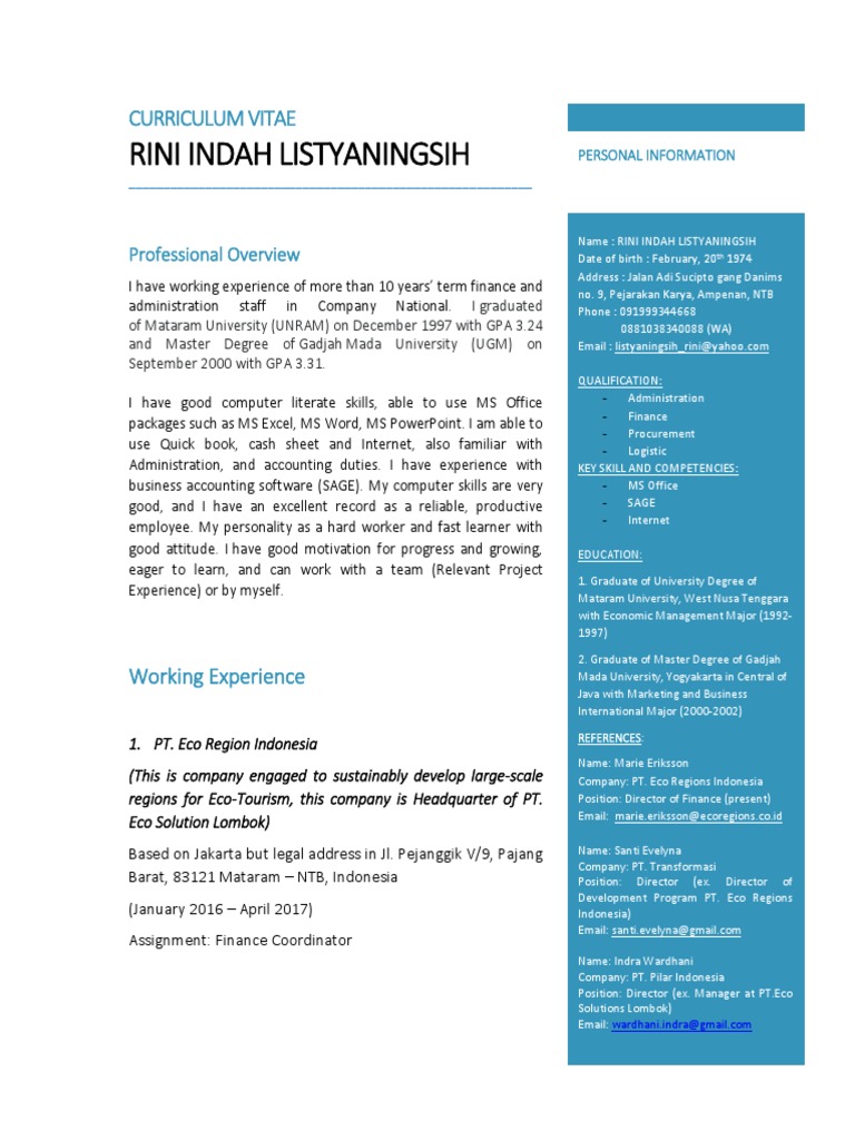 Rini Indah Listyaningsih: Curriculum Vitae | PDF | Accounts Payable | Economies