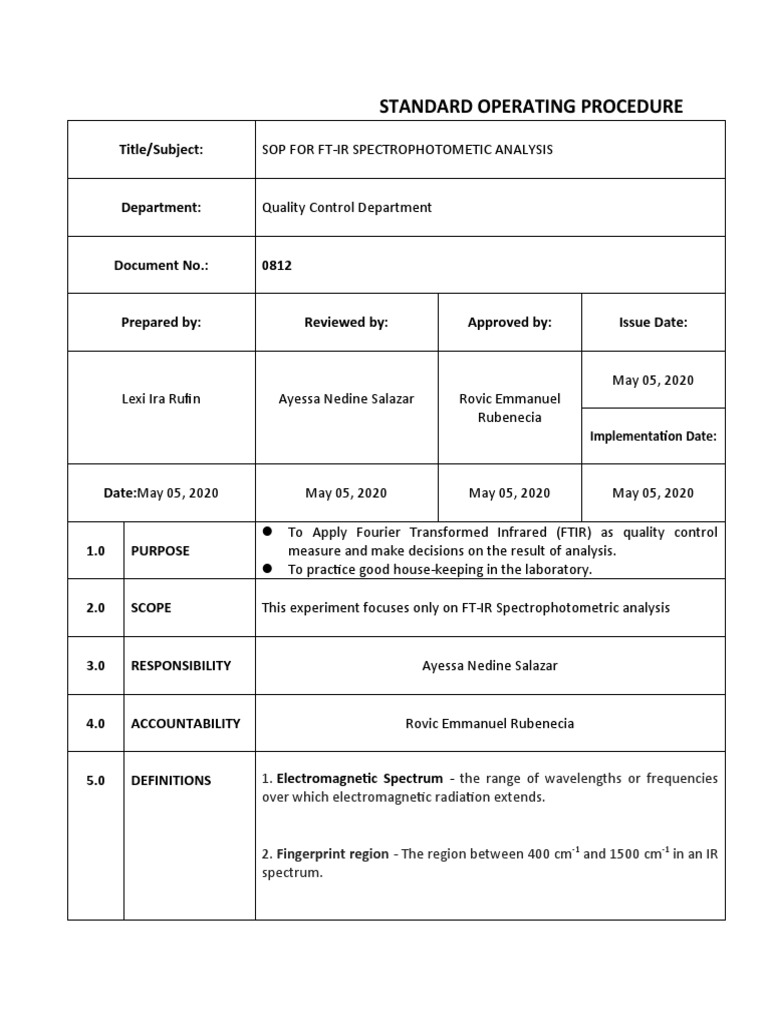 Standard Operating Procedure: Title/Subject | PDF | Infrared ...