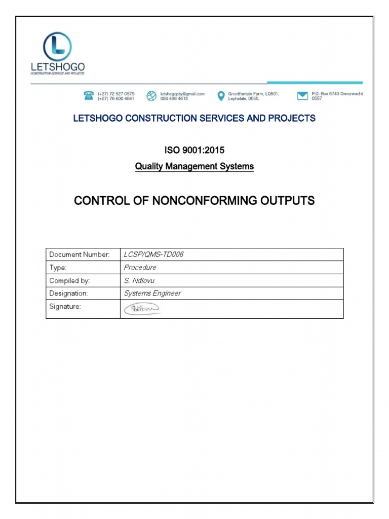 A6. Control of Nonconforming Product | PDF | Quality Assurance | Iso 9000