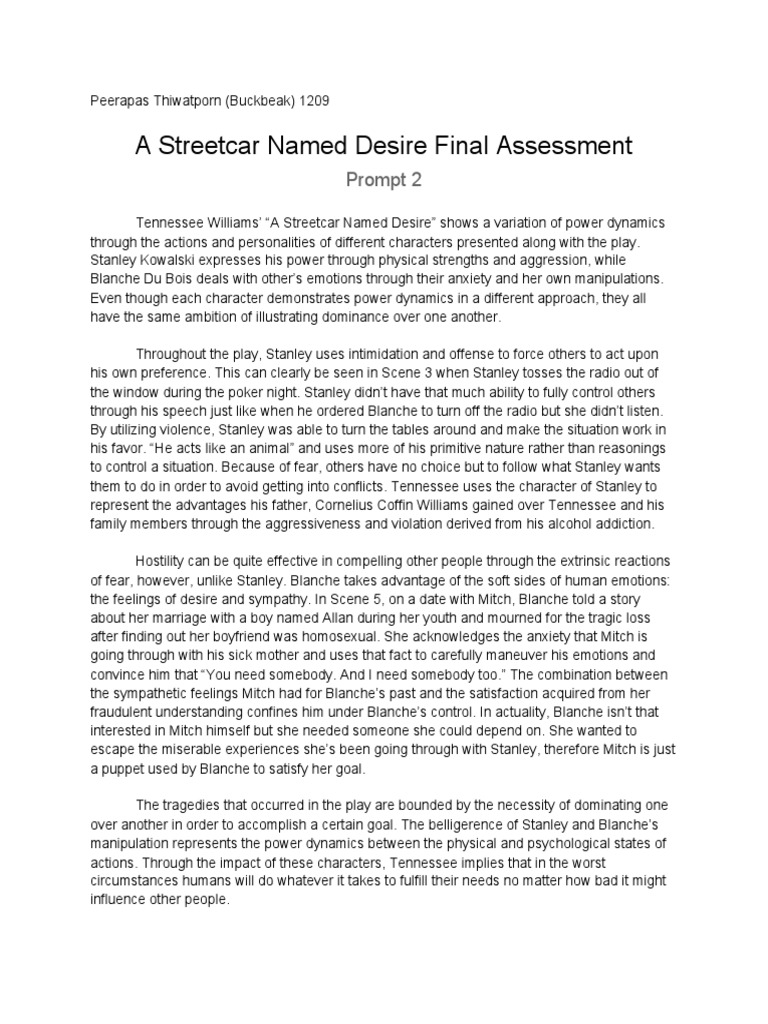 A Streetcar Named Desire Final Assessment - Buckbeak 1209 | PDF ...