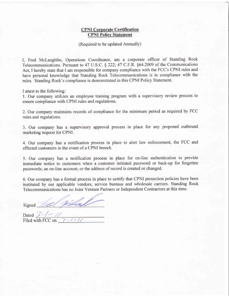 CPNI Compliance Certification Statement | PDF