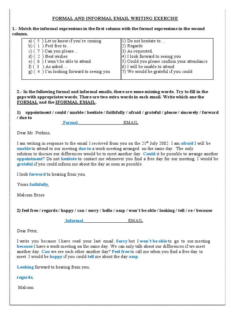 Formal and Informal Letters Exercise | PDF