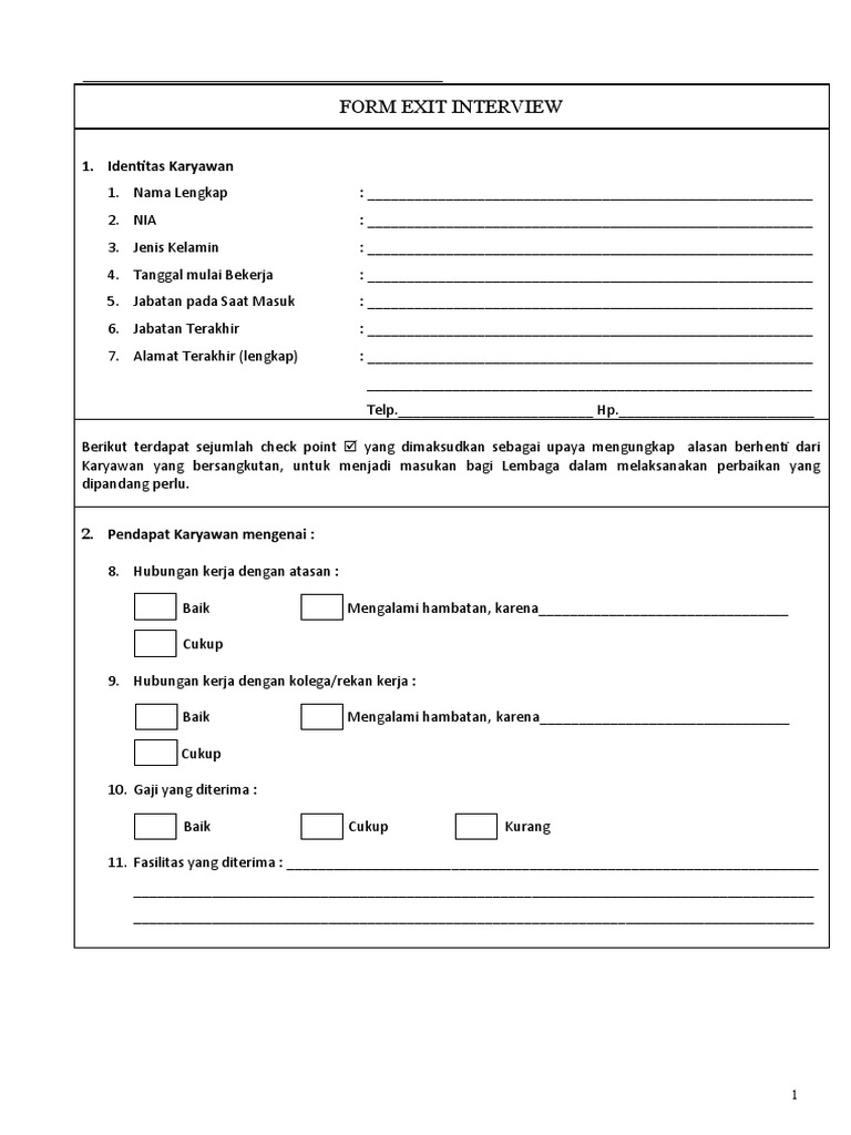 Form Exit Interview - Karyawan | PDF