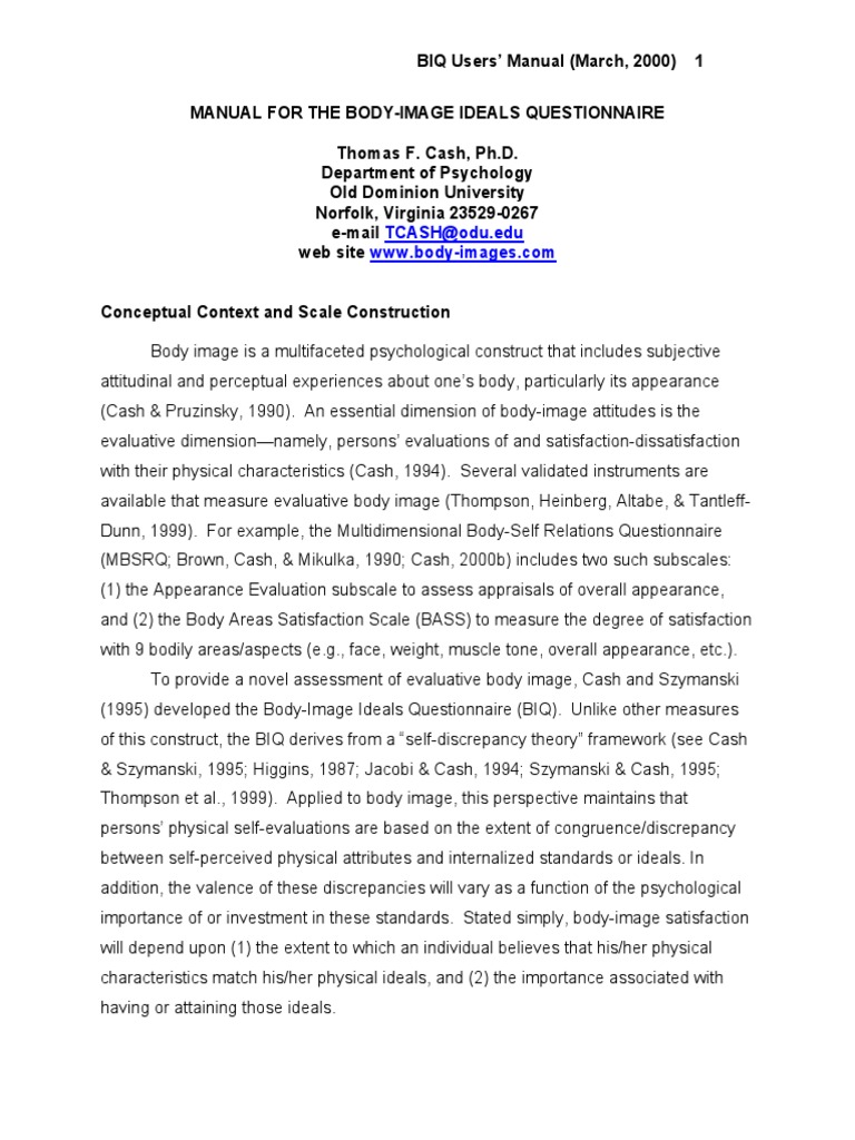 BIQ Manual-4 | PDF | Body Image | Cognitive Behavioral Therapy