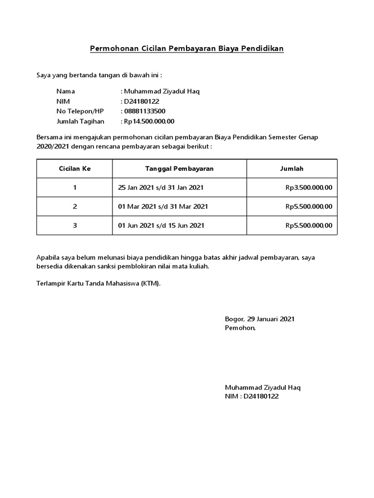 Surat Permohonan Cicilan | PDF