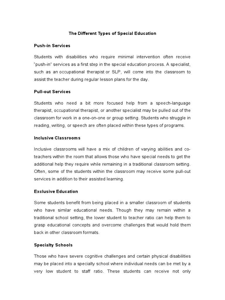 The Different Types of Special Education | Download Free PDF | Special ...
