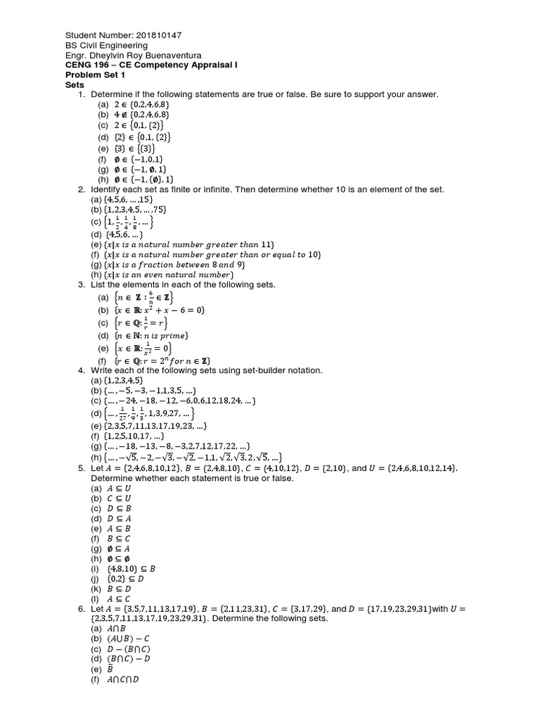 Sets problem CE student | PDF