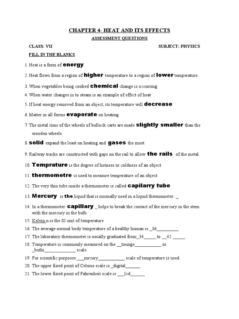 Assessment Que. Heat and Its Effects | PDF | Science & Mathematics