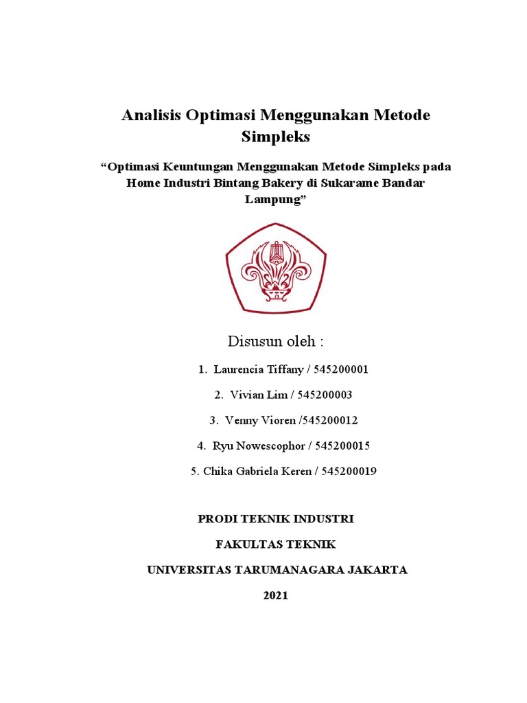 Analisis Optimasi Menggunakan Metode Simpleks: Disusun Oleh | PDF