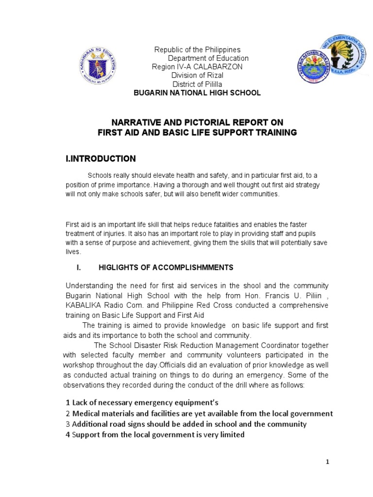 Narrative and Pictorial Report On First Aid and Basic Life Support ...
