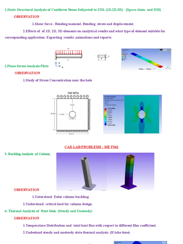 Observation: 1.static Structural Analysis of Cantilever Beam Subjected ...