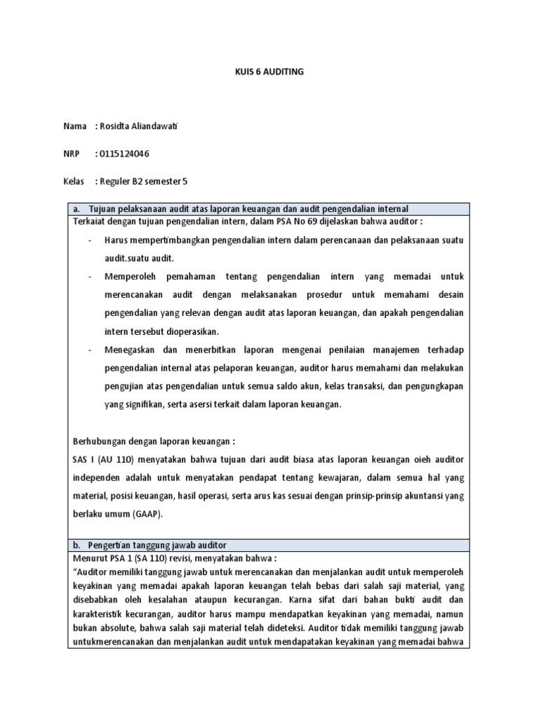 Kuis 6 Auditing Rosidta | PDF