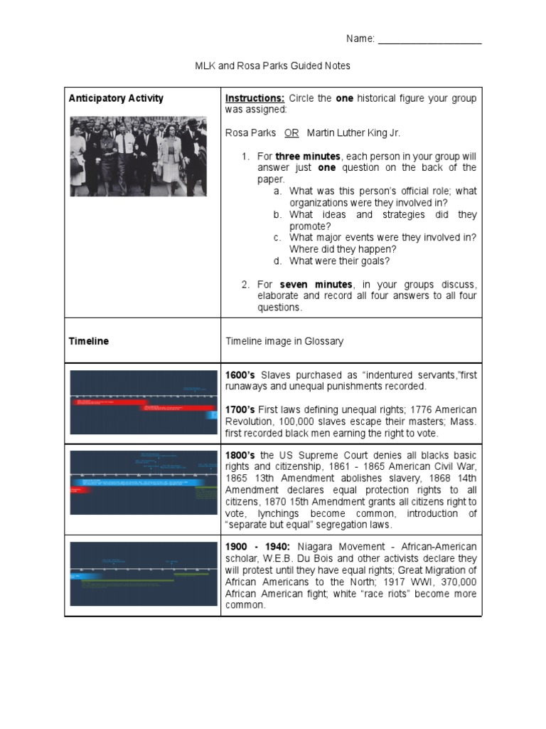 MLK & Rosa Parks Guided Notes | PDF | Martin Luther King Jr. | Rosa Parks