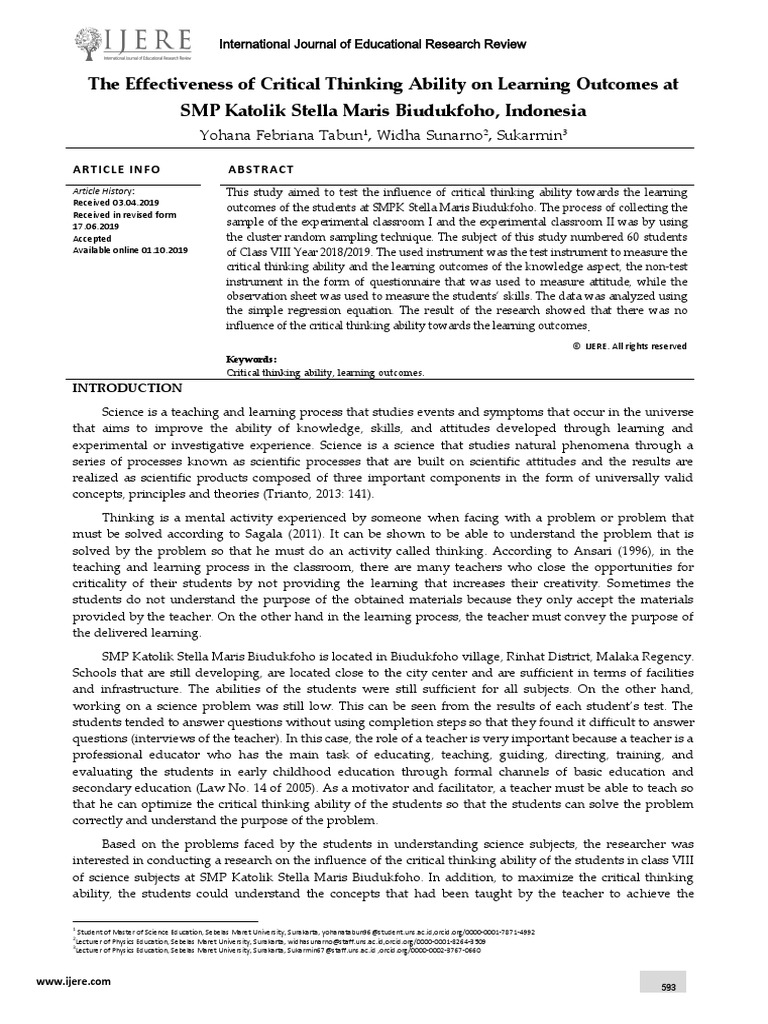 Critical Thinking | PDF | Coefficient Of Determination | Dependent And Independent Variables
