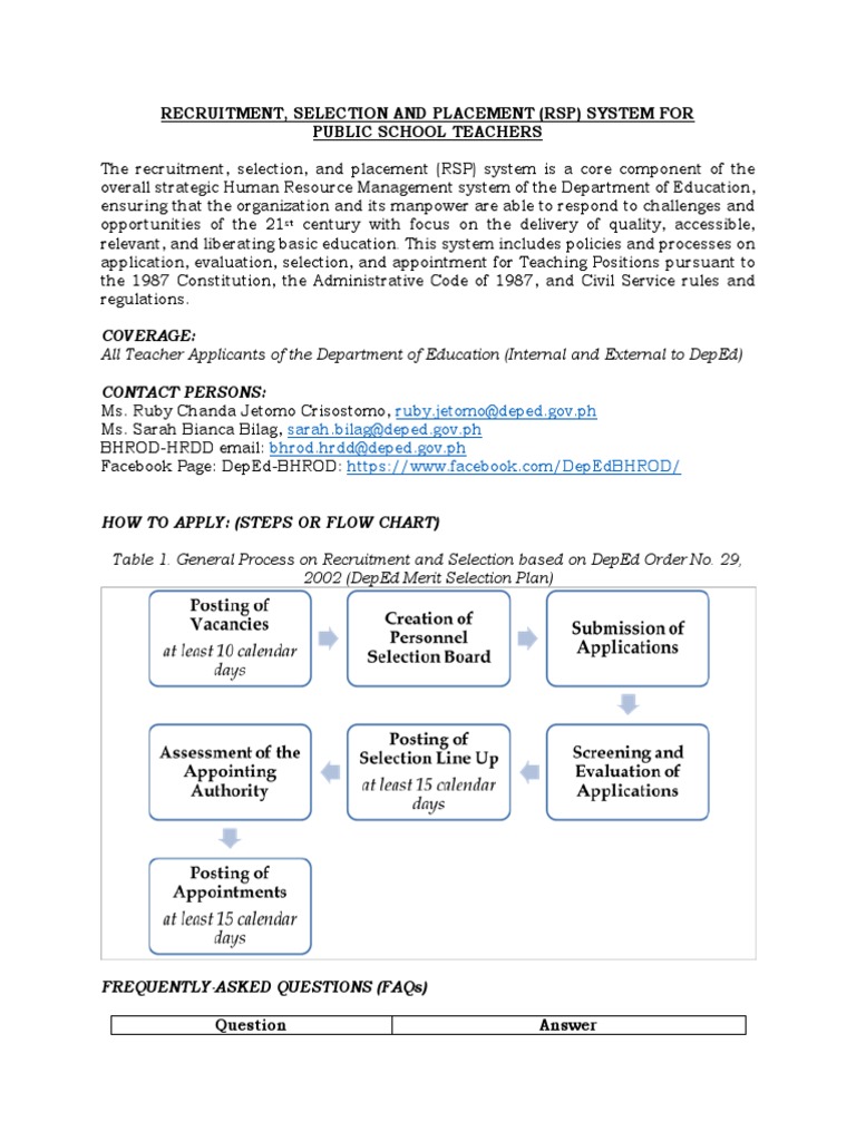 Recruitment, Selection and Placement (RSP) System For Public School ...