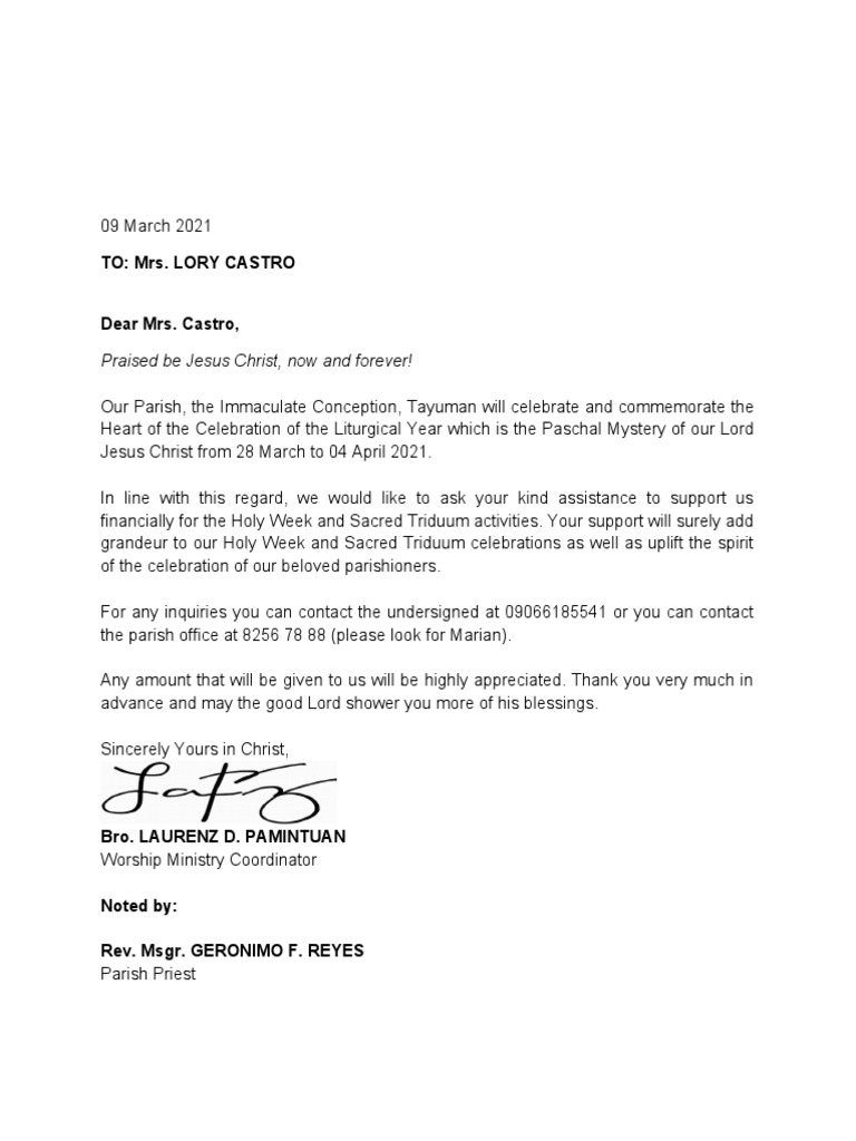 Solicitation Letter For HW SPECIALIZED | PDF | Liturgical Year | Blessing