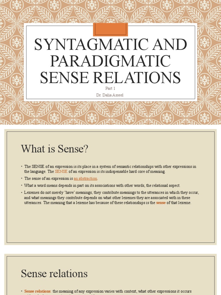 Syntagmatic and Paradigmatic Sense Relations Part One | Download Free ...