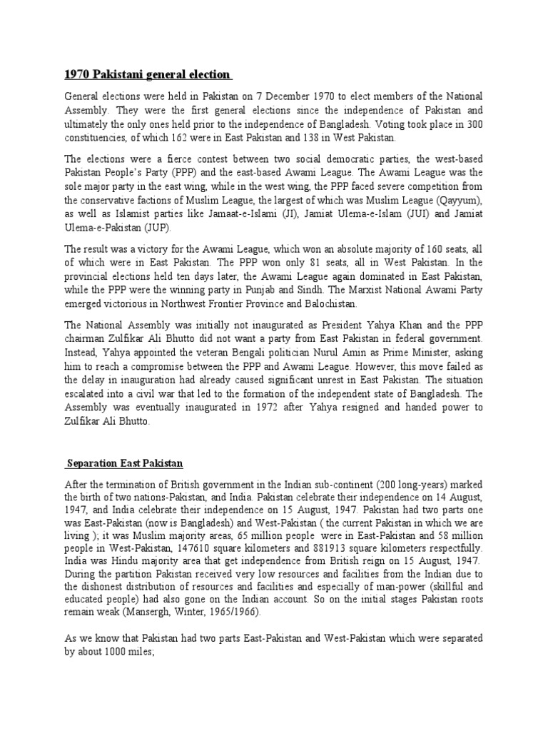 1970 Pakistan General Election Overview | PDF | Politics