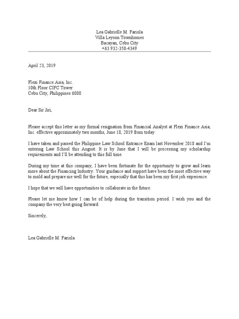 Professional Resignation Letter | PDF
