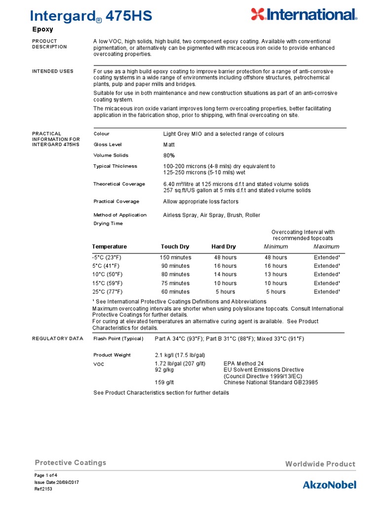 Msds-Intergard 475HS Eng A4 20170920 | PDF | Epoxy | Materials