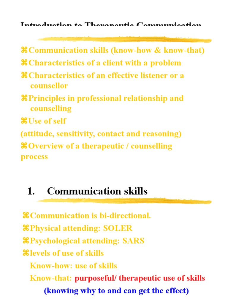 Introduction To Therapeutic Communication: Counsellor Counselling ...