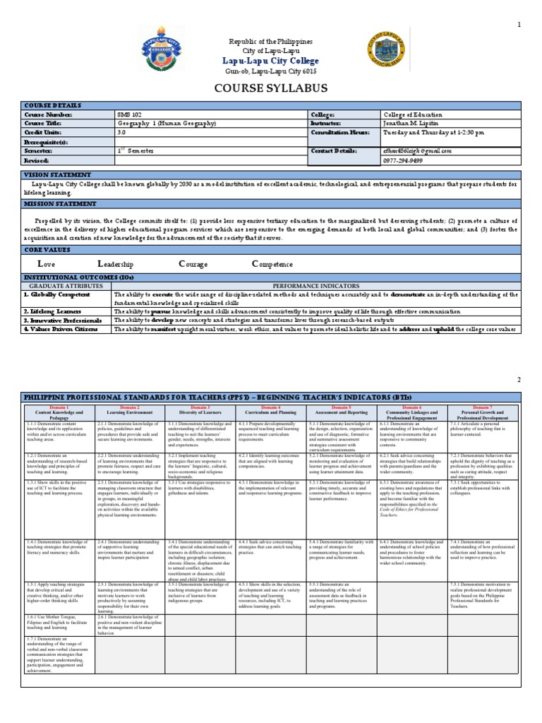 Human Geography Sample Syllabus Offline | PDF | Educational Technology ...