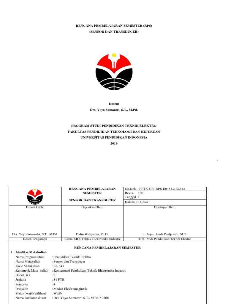 Rencana Pembelajaran Semester (RPS) (Sensor Dan Transducer) | PDF