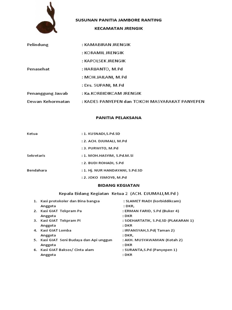 Susunan Panitia Jambore Ranting Edit | PDF