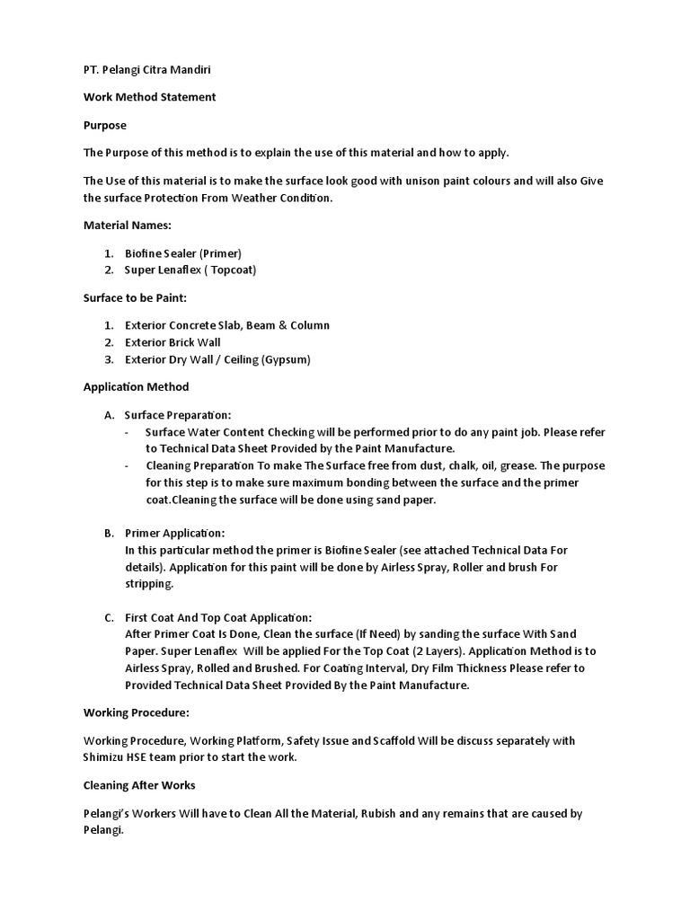 Work Method Statement Purpose | PDF | Technology & Engineering