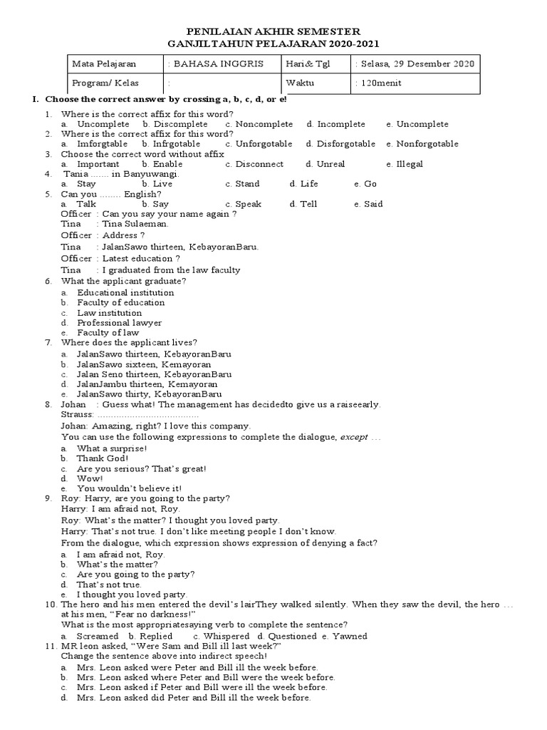 SEMESTER END EXAM FOR ENGLISH CLASS | PDF | Semantics | Cognitive Science