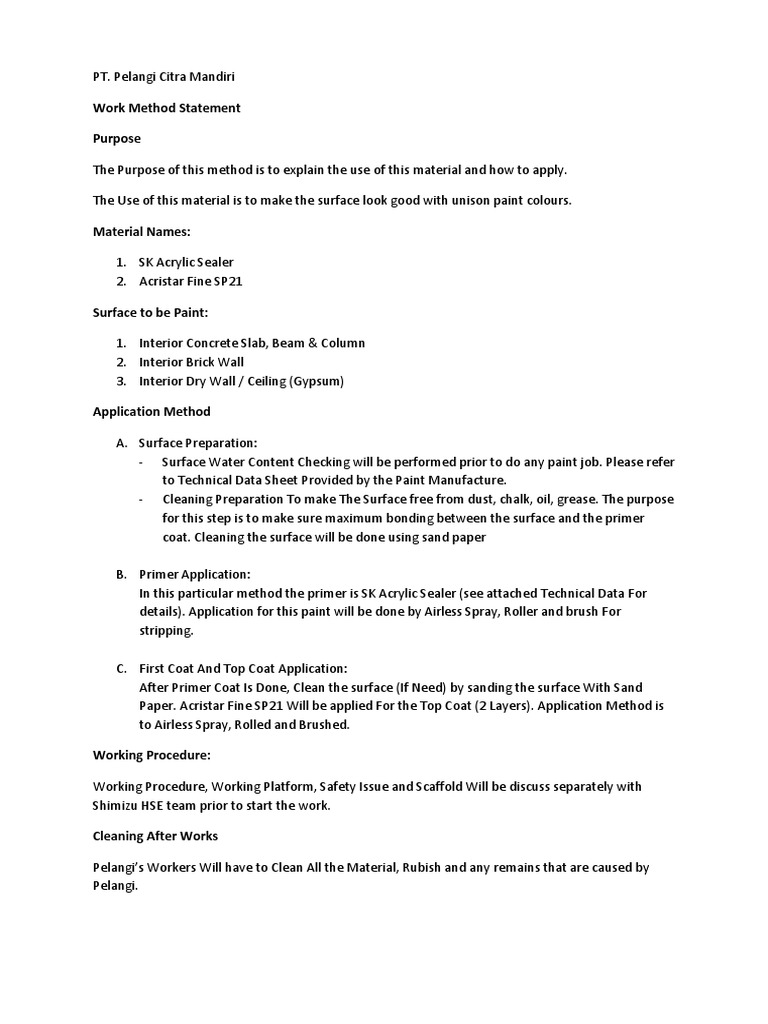 Interior painting work method statement | PDF