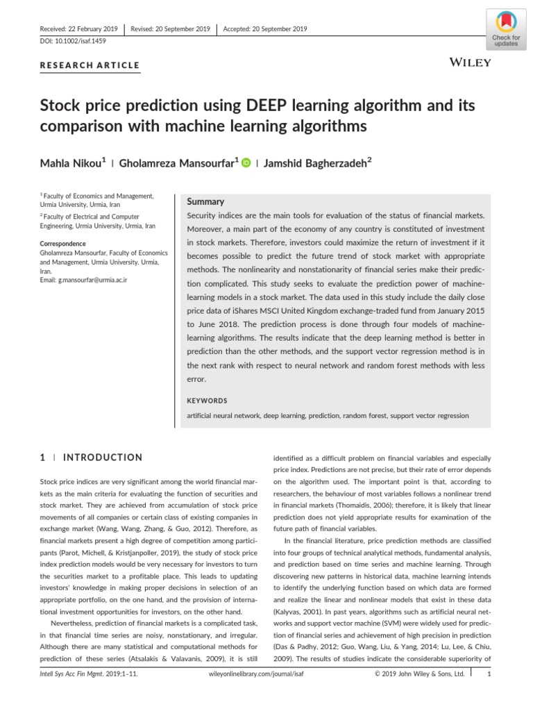 Stock Price Prediction Using Deep Learning Algorithm and Its Comparison ...