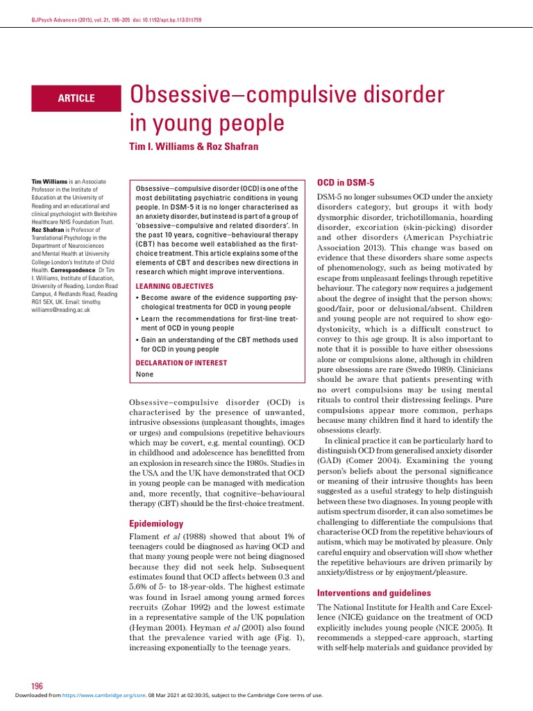 Obsessivecompulsive Disorder in Young People | PDF | Obsessive ...
