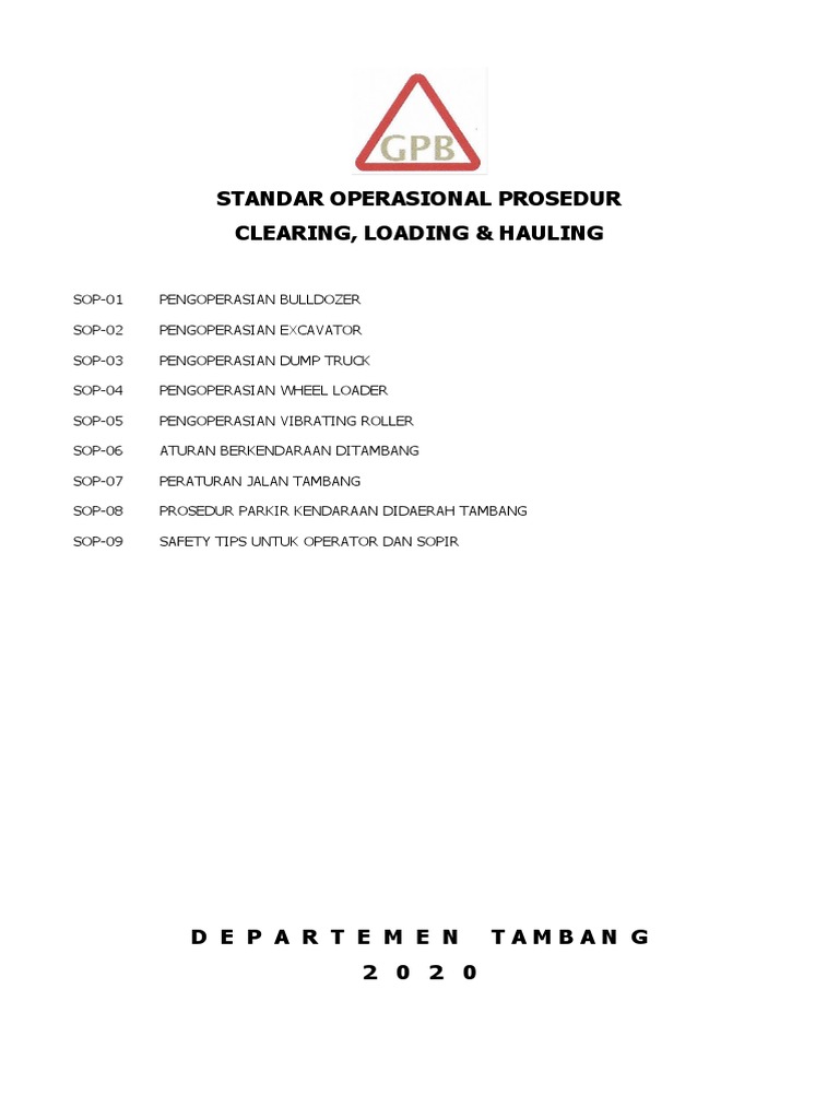 Daftar Isi Sop Clearing, Loading & Hauling | PDF