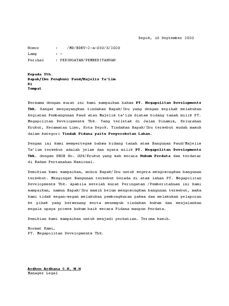 Draft Somasi PAUD | PDF